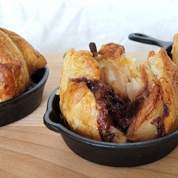 Chocolate Filled Poached Pears in Puff Pastry