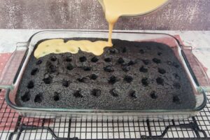 Chocolate Peanut Butter Poke Cake - Desserts With Stephanie