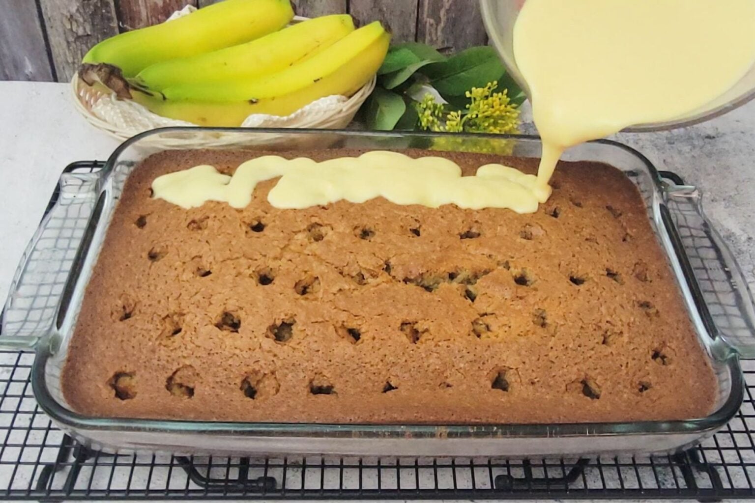 Easy Peanut Butter Banana Poke Cake - Desserts With Stephanie